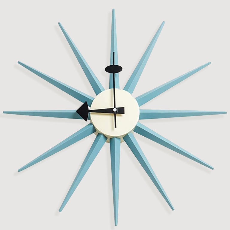 Sunburst George Nelson Mid Century Modern Retro Analog Clock in Blue ...