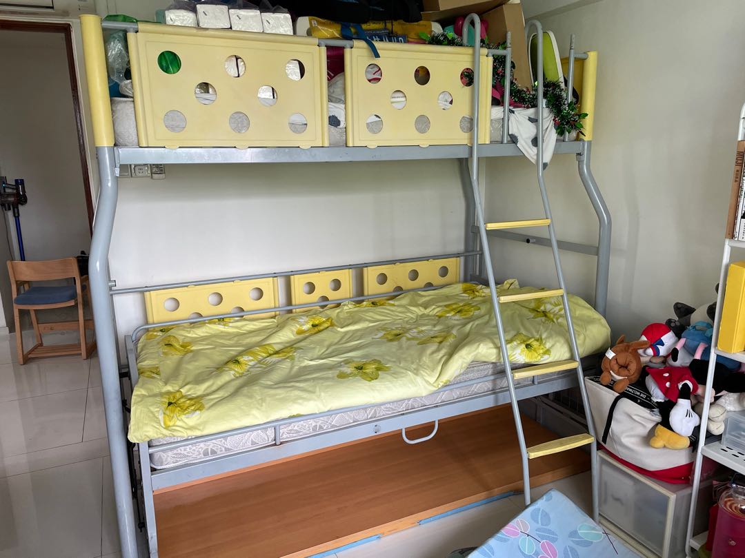Super cheap hidden double decker, bed & study desk, Furniture & Home ...