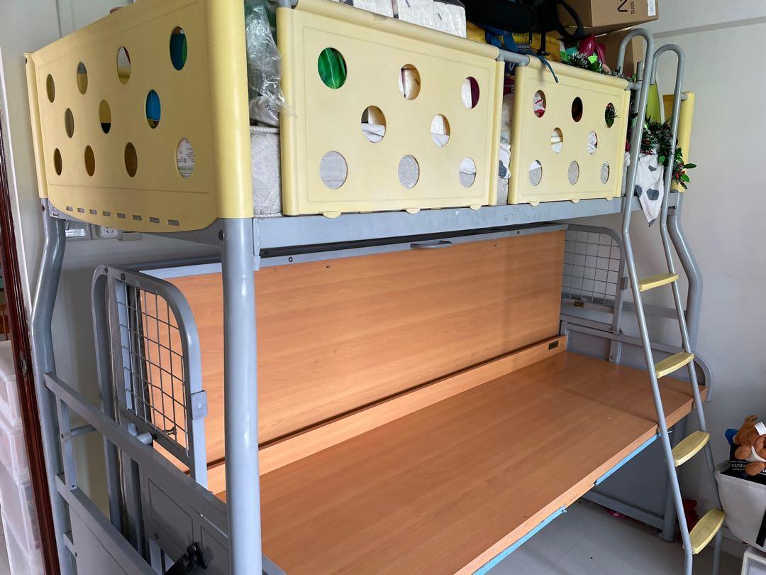 Super cheap hidden double decker, bed & study desk, Furniture & Home ...