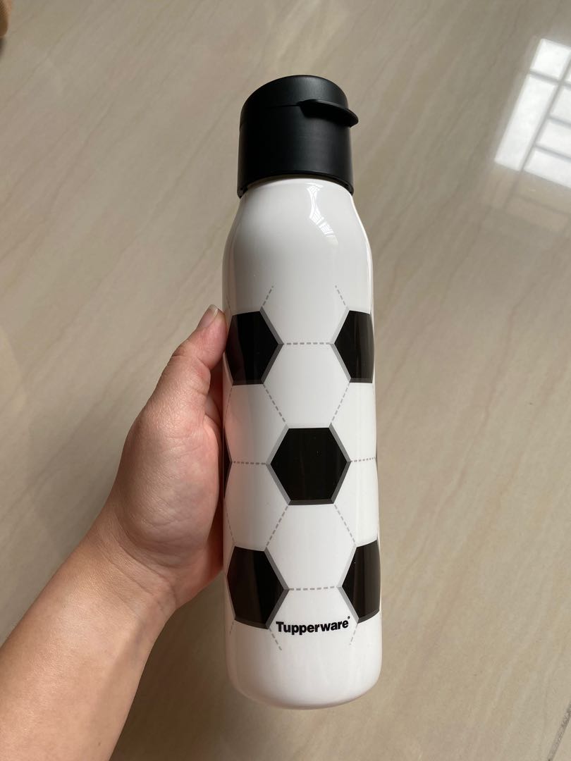 Tupperware Brand Drinking Water Bottle Soccer Football Black and White ...