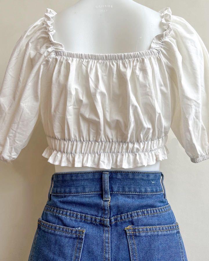 White Off Shoulder Square Neck Top, Women's Fashion, Tops, Blouses on ...