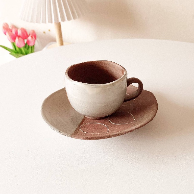 Colorblock Stoneware Cup & Saucer Set, Furniture & Home Living ...