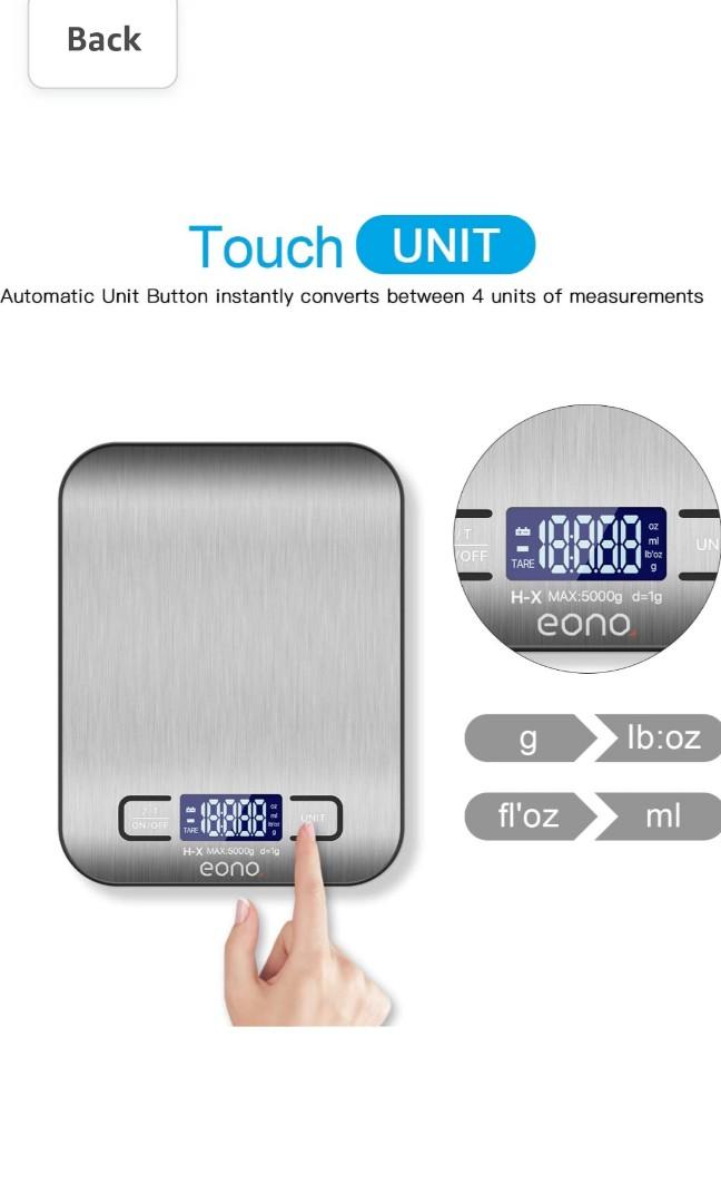 Eono Digital Kitchen Scale, Premium Stainless Steel Food Scales Weight ...