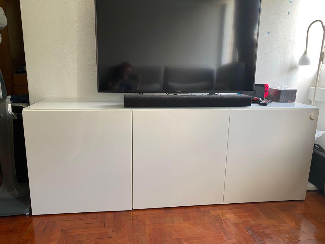 IKEA BESTA COMBINATION. TV Console with high gloss white doors ...