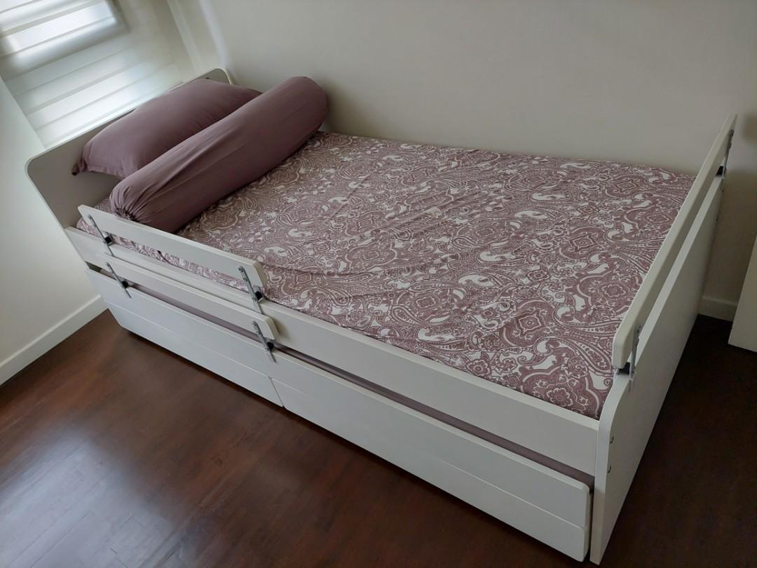Ikea Slakt Bed frame with pullout bed and underbed storage, Furniture ...