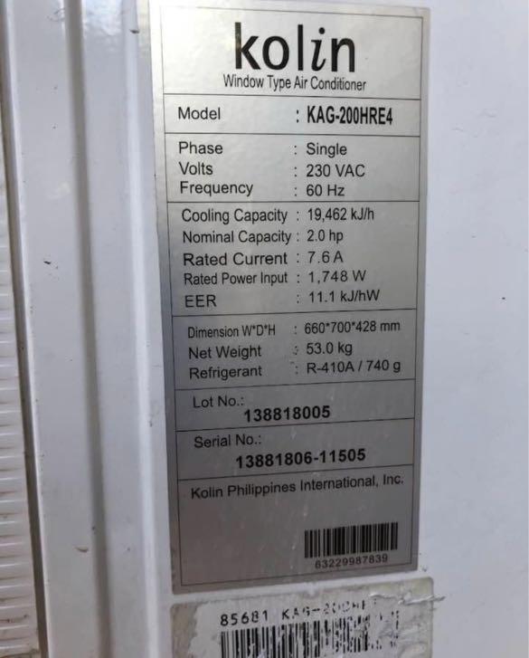 Kolin Window Type 2 Hp, TV & Home Appliances, Air Conditioning and ...