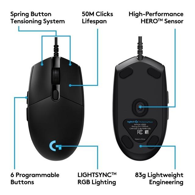 Logitech G Pro Hero Wired Lightsync RGB Gaming Mouse Hero 16K Sensor ...