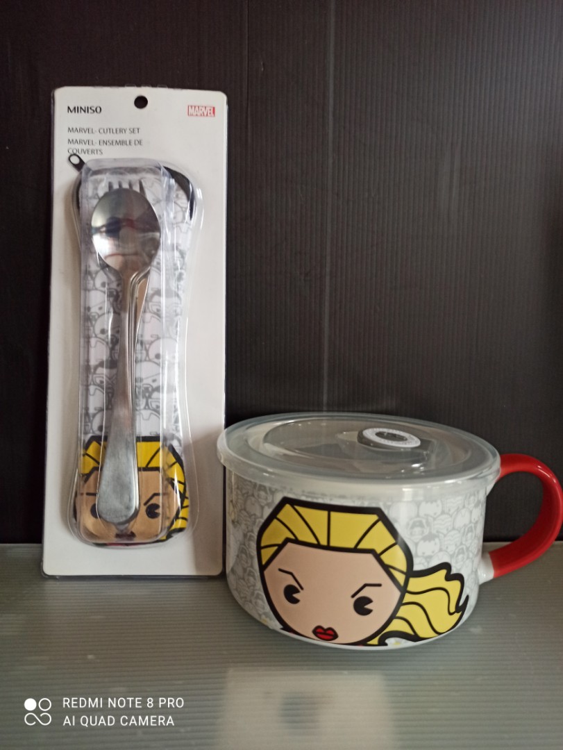 Miniso Captain Marvel Bowl and Cutlery, Furniture & Home Living ...