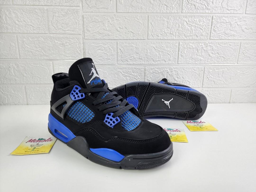 Nike Air Jordan 4 Black Blue, Fesyen Pria, Sepatu , Sneakers di Carousell