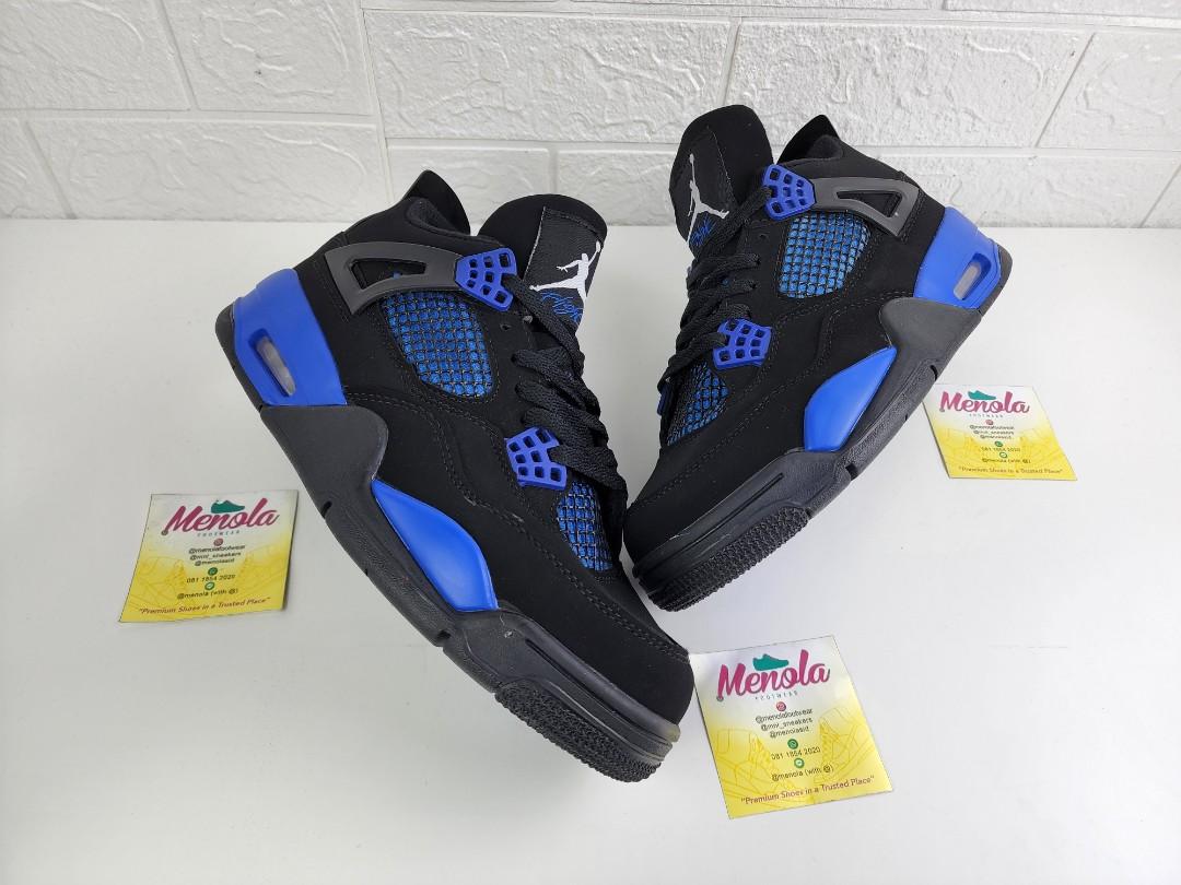 Nike Air Jordan 4 Black Blue, Fesyen Pria, Sepatu , Sneakers di Carousell