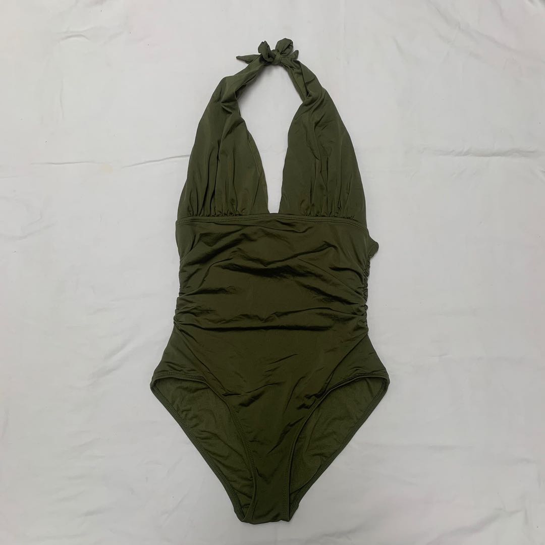 One Piece Swimsuit - Halter Army Green, Women's Fashion, Swimwear ...