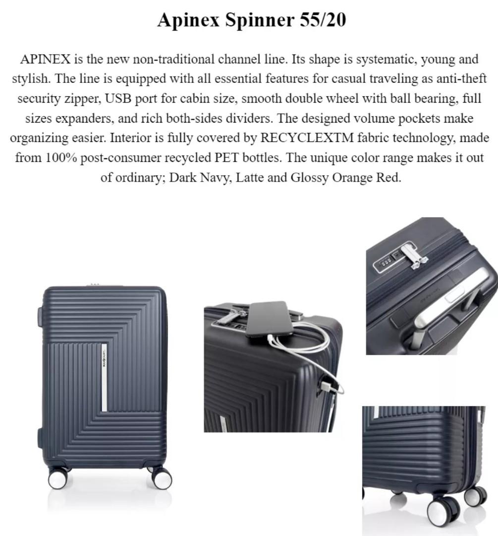 Samsonite APINEX Spinner 55/20 EXP, Hobbies & Toys, Travel, Luggage on ...