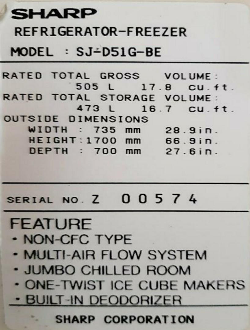 Sharp refrigerator non-CFC, TV & Home Appliances, Kitchen Appliances ...