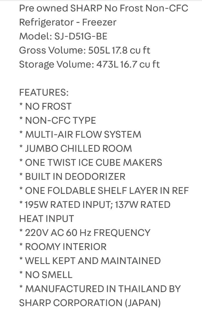 Sharp refrigerator non-CFC, TV & Home Appliances, Kitchen Appliances ...