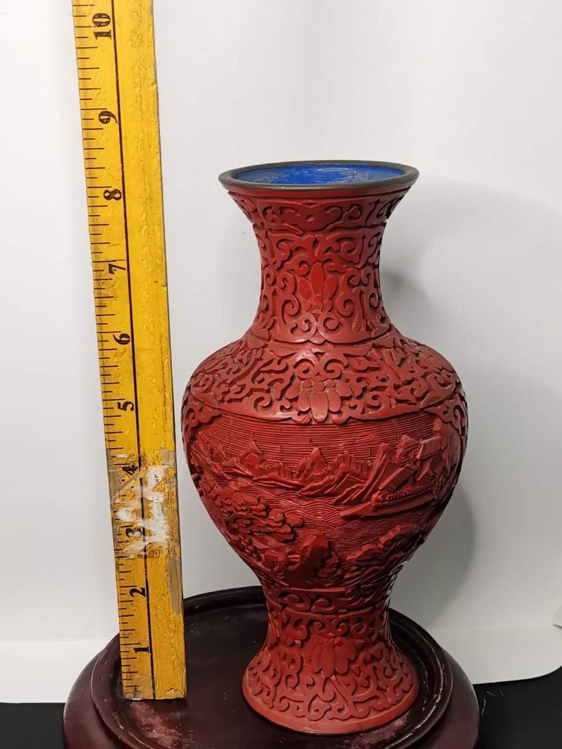 VINTAGE CHINESE RED CINNABAR VASE JINGDEZHEN REPRODUCTION, Hobbies ...