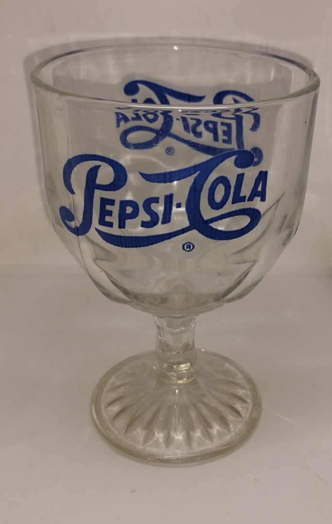 Vintage Pepsi Cola Blue Logo Script Collectible Goblet Glass Antique ...