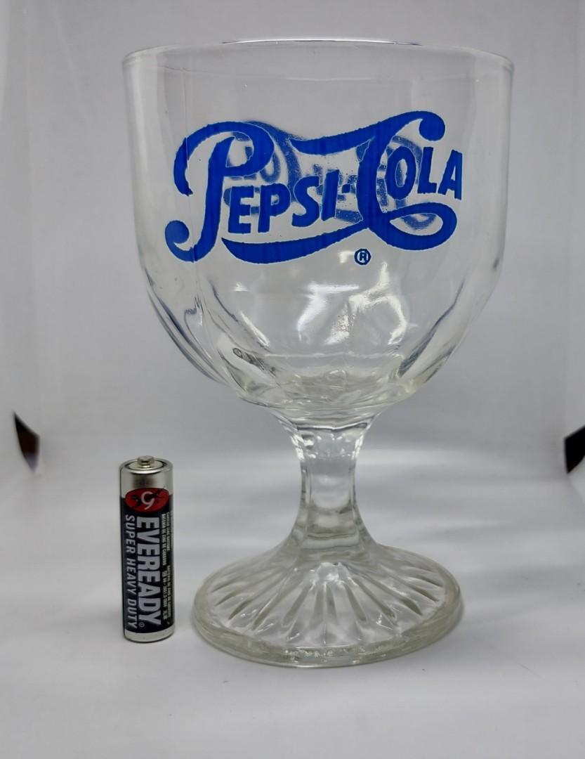 Vintage Pepsi Cola Blue Logo Script Collectible Goblet Glass Antique ...