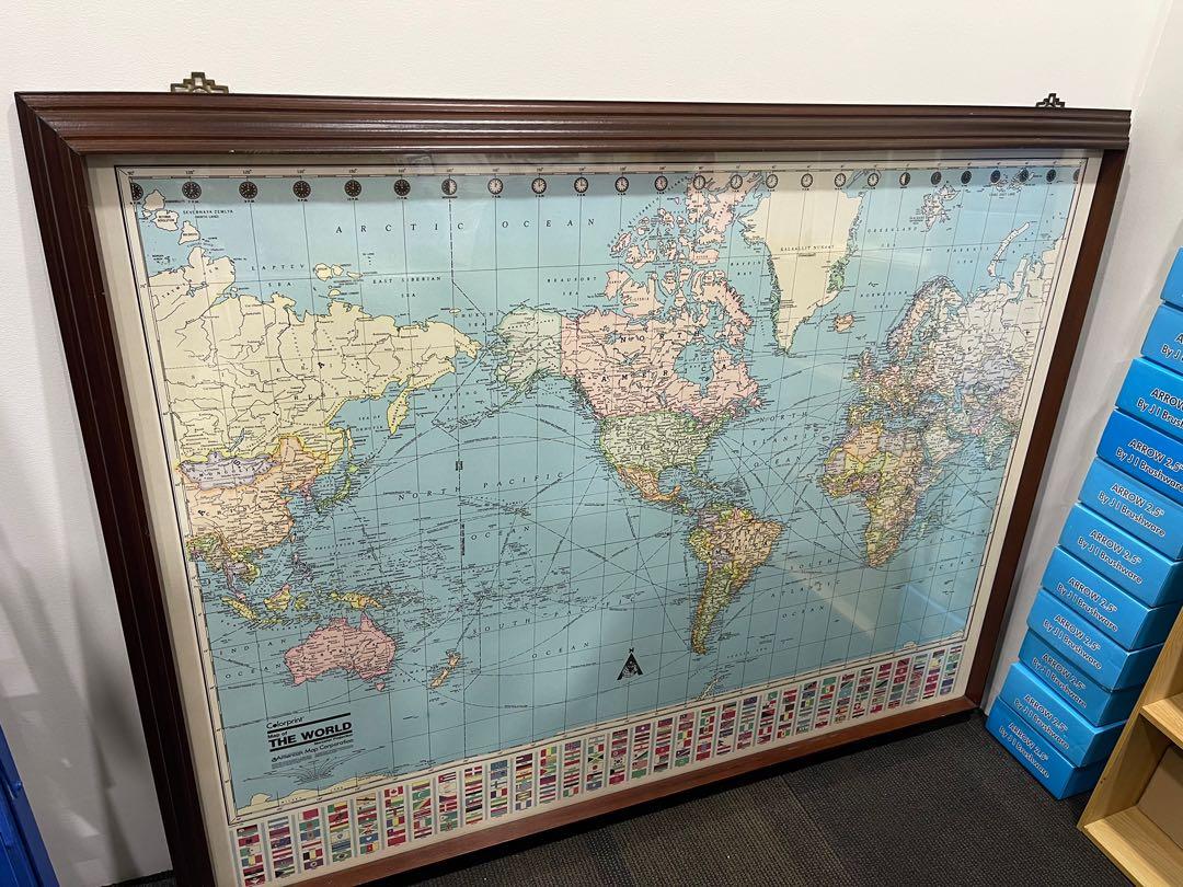 World map in frame 136cm x 106cm, Furniture & Home Living, Home Decor ...