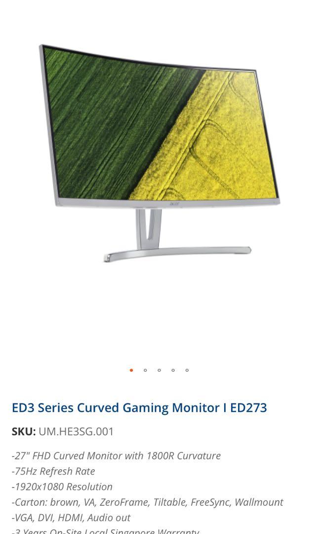 ACER ED3 Series Curved Gaming Monitor I ED273, Computers & Tech, Desktops on Carousell