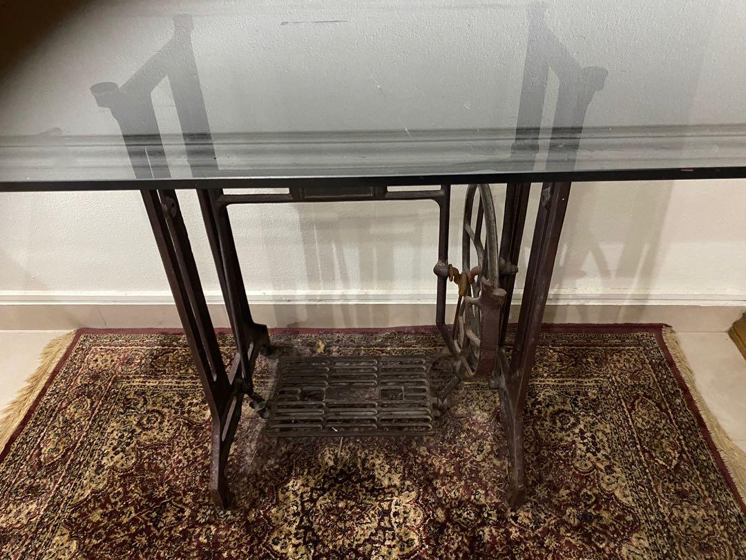 Antique Sewing Machine stand and glasstop, Furniture & Home Living ...