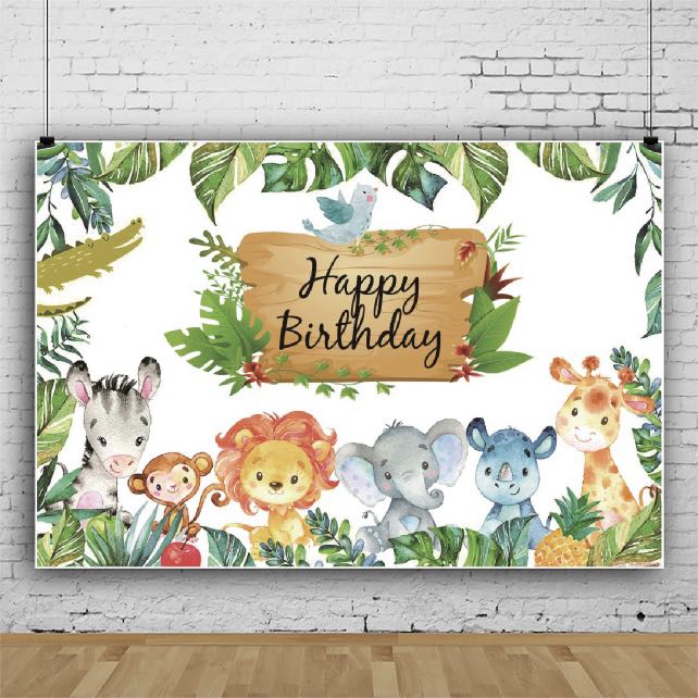 Jungle zoo safari animal theme party supplies- birthday banner backdrop ...