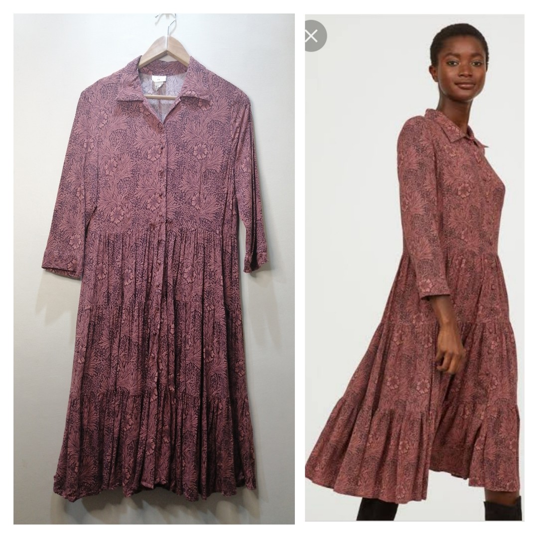 Morris co. X H&m patterned shirt midi dress dark red floral, Women's ...