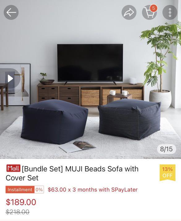 Muji Bean Bag / Beads Sofa (Price Negotiable), Furniture & Home Living ...