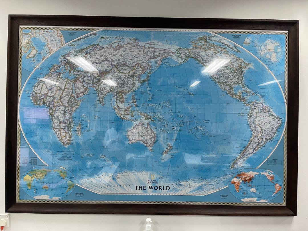 National Geographic World Map Large Wood Frame, Furniture & Home Living ...