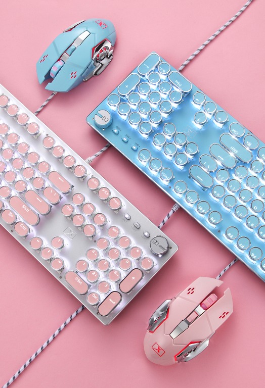 (SG Ready Stocks) Pastel Theme Typewriter Mechanical Keyboard with 20 ...