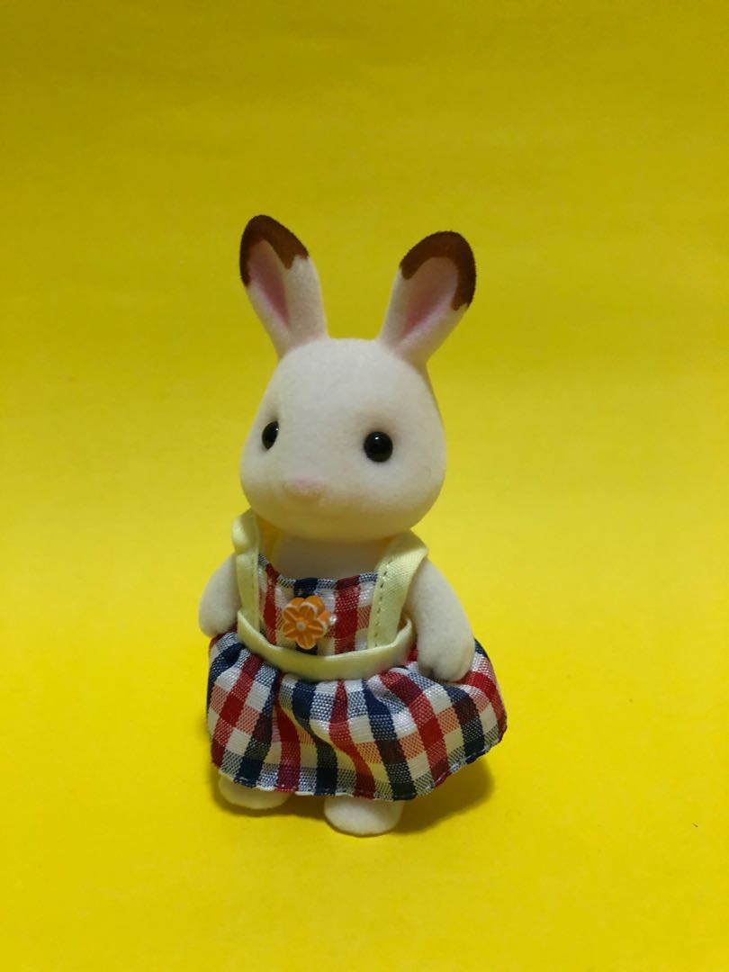 Sylvanian Families Chocolate Rabbit Girl Freya Checkered Preloved ...