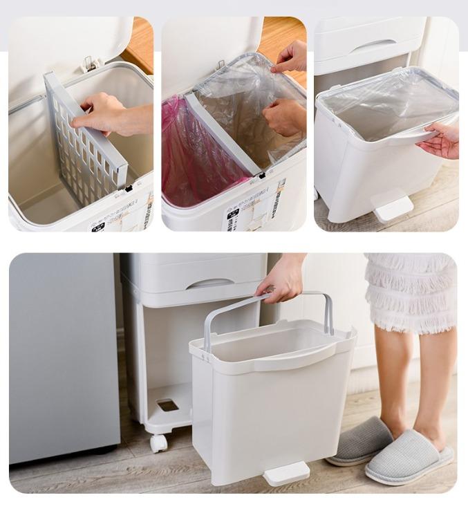 Trash Garbage Bin Japanese Style/ Wet and Dry Sorting Trash Bin / 3 way ...