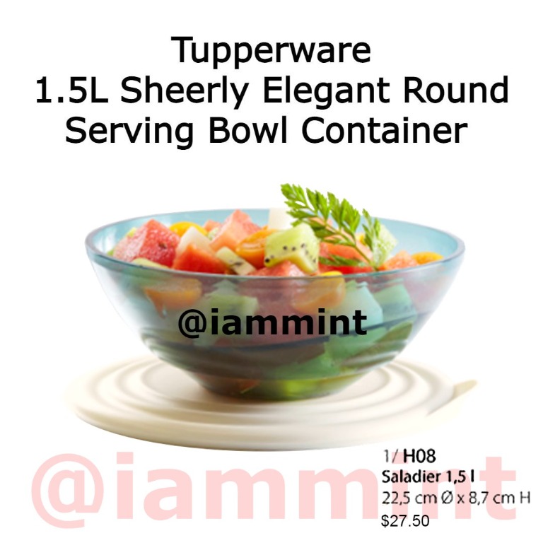 Tupperware 1.5L Sheerly Elegant Round Serving Bowl Container with Lid Cover Seal, Furniture ...
