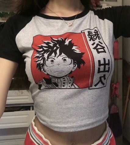 vintage anime Deku print crop top tee, Women's Fashion, Tops, Shirts on ...