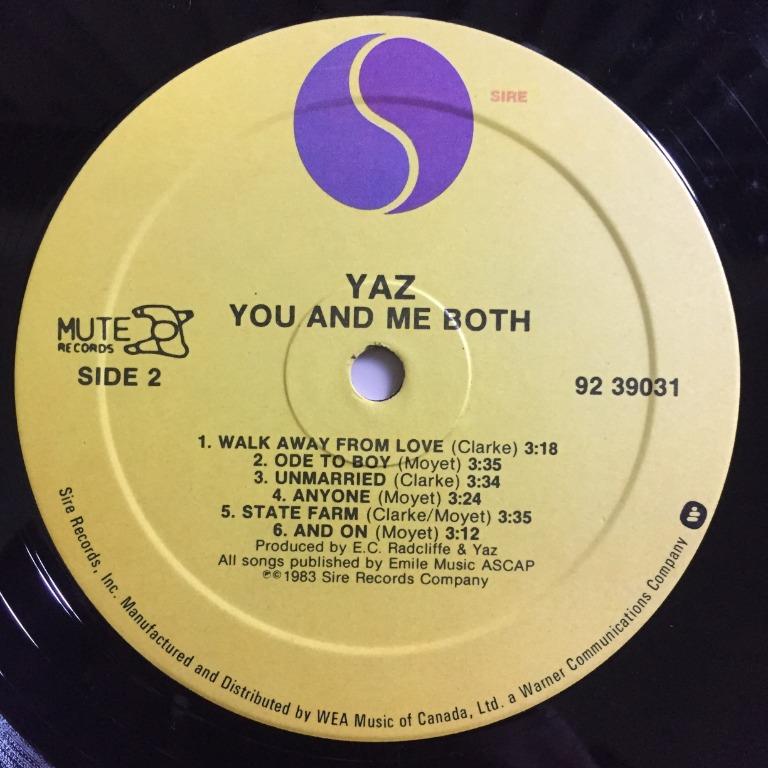 Yaz a.k.a. Yazoo || You and Me Both CA 92 39031 [New Wave LP/Plaka ...