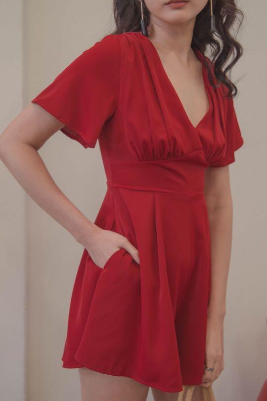 Young Hungry Free (YHF) Heartthrob Romper in Ruby Red, Women's Fashion ...