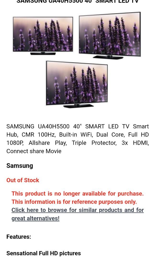 40 inch Samsung Smart TV UA40H5500AK, TV & Home Appliances, TV ...