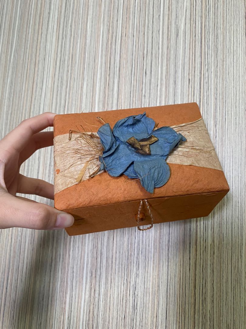 Beautiful antique Brown box with Blue Flower, Furniture & Home Living ...