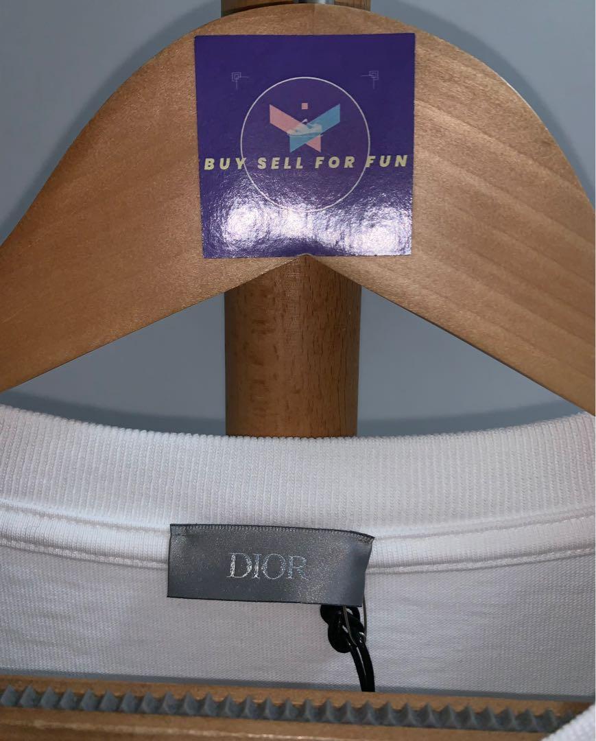 Dior Embroidered Silver 47 Ribbon Logo White Tee, Men's Fashion, Tops ...