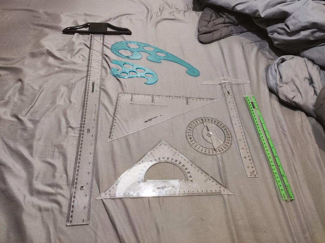 Drafting Drawing Rulers T Square Trinangle French Curve Protractor (8 ...