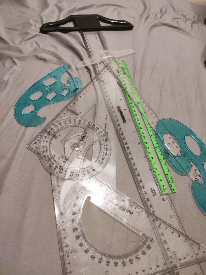 Drafting Drawing Rulers T Square Trinangle French Curve Protractor (8 ...