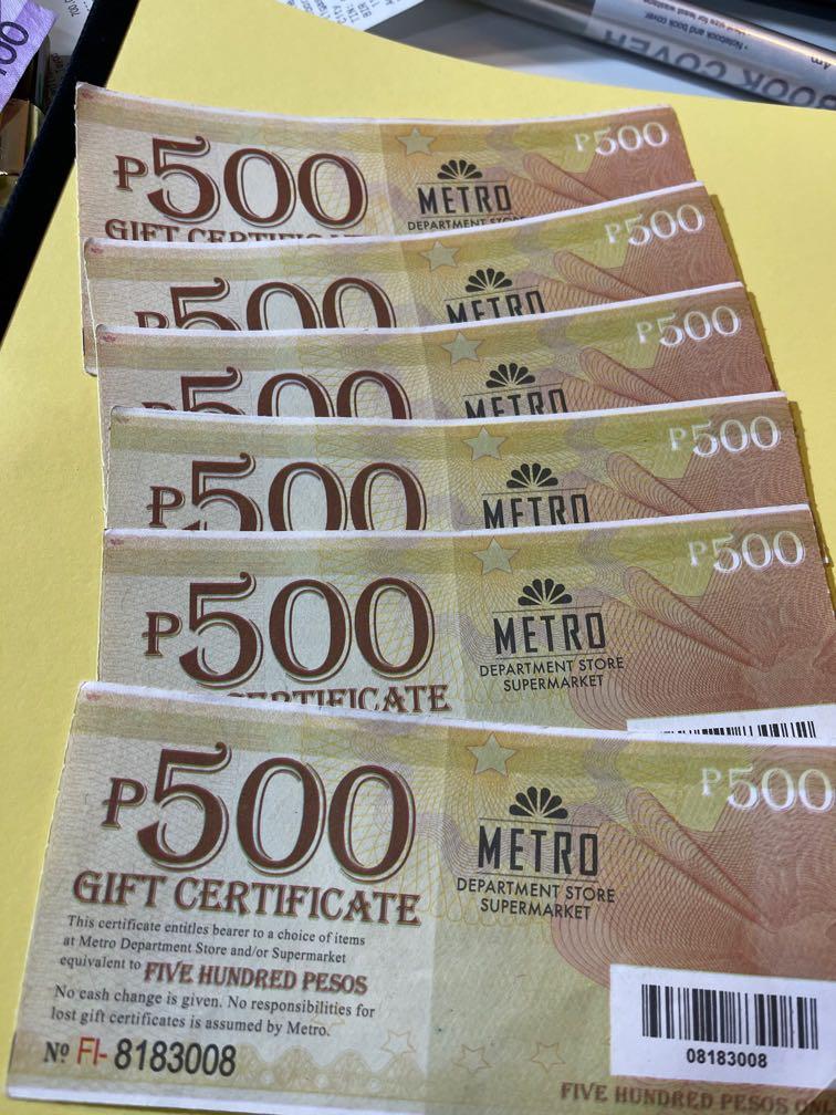 gift certificate worth 3k Metro gaisano, Tickets & Vouchers, Vouchers ...