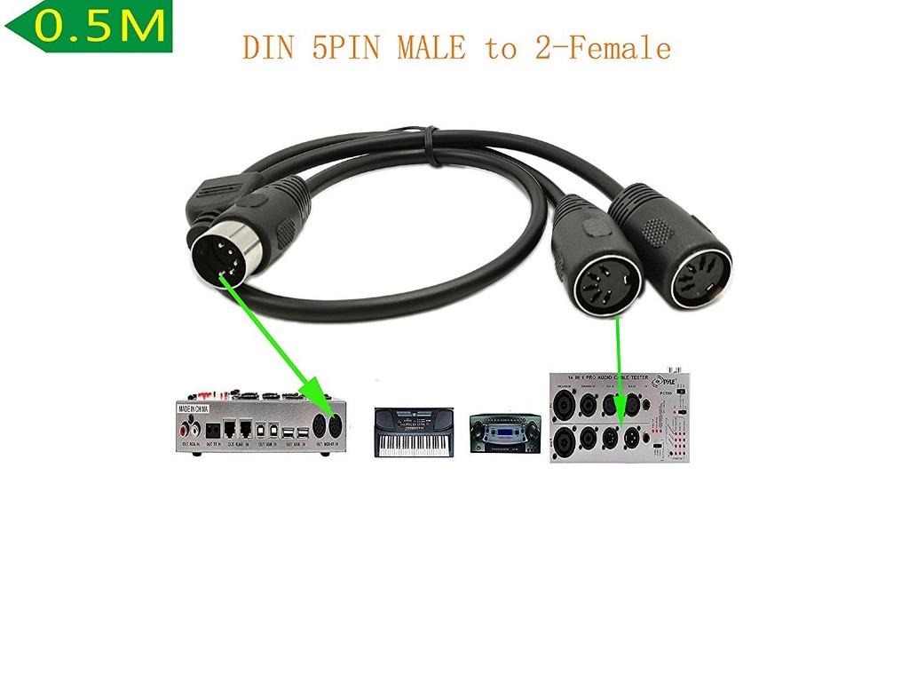 MIDI DIN 5 Pin Y Splitter Adapter, MIDI Cable 5 Pin Male to Dual 2 DIN ...