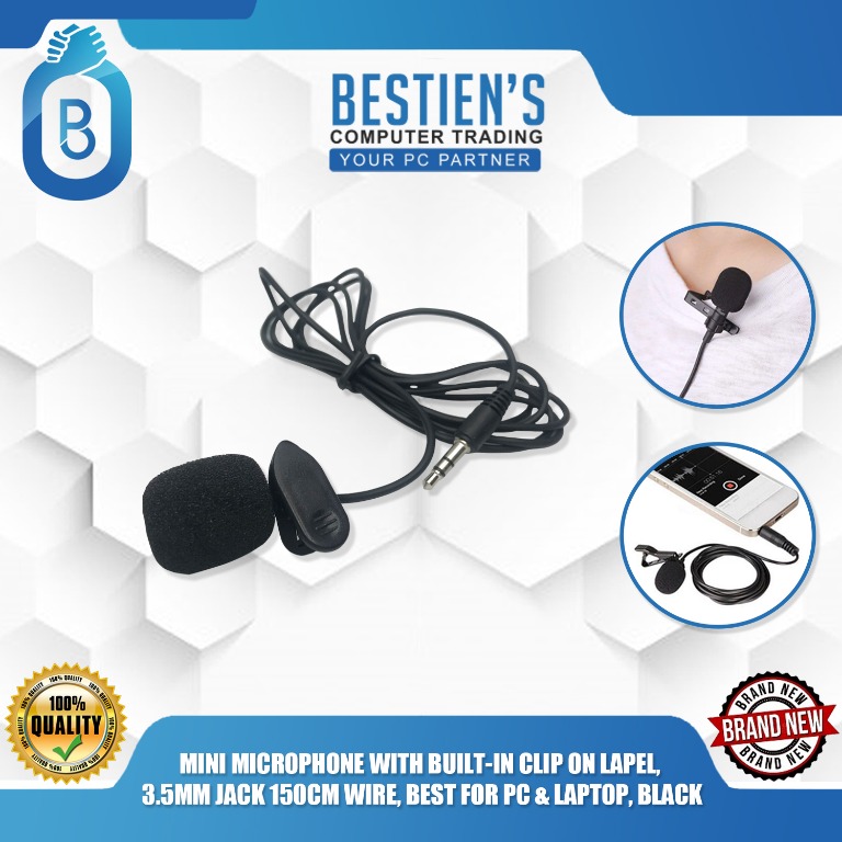 MINI MICROPHONE WITH BUILT-IN CLIP ON LAPEL, 3.5MM JACK 150CM WIRE ...
