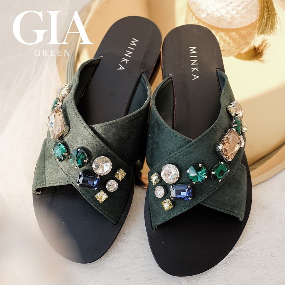NEW minka gia green jewel sandal, Fesyen Wanita, Sepatu di Carousell