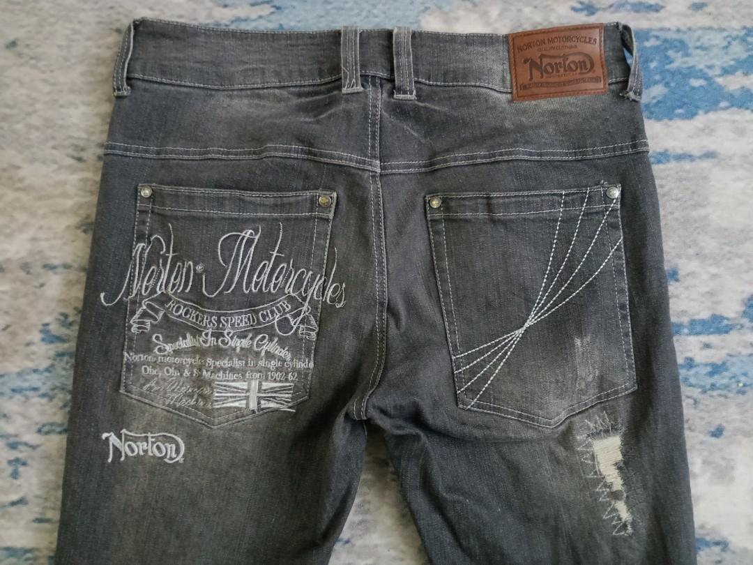 W34-36 NORTON MOTORCYCLE BIKER RIDER JEANS FASHION BRITISH BIKE SCHOTT ...