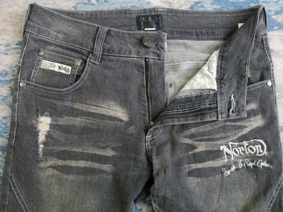 W34-36 NORTON MOTORCYCLE BIKER RIDER JEANS FASHION BRITISH BIKE SCHOTT ...