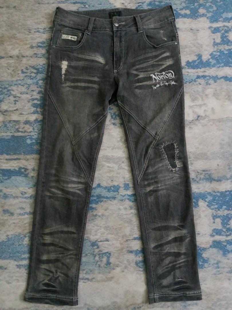 W34-36 NORTON MOTORCYCLE BIKER RIDER JEANS FASHION BRITISH BIKE SCHOTT ...
