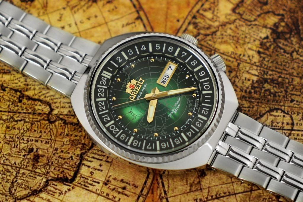Orient World Map Revival Green Dial Stainless Steel Automatic Watch RA ...