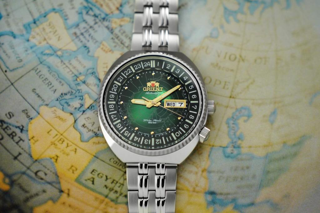 Orient World Map Revival Green Dial Stainless Steel Automatic Watch RA ...
