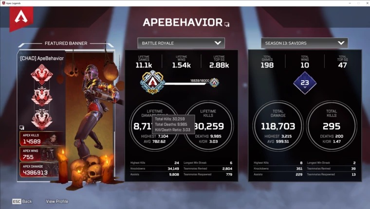 [PC] Triple Pred w/ 6 Heirlooms & BH Prestige Skin, 14.5K Wraith kills ...